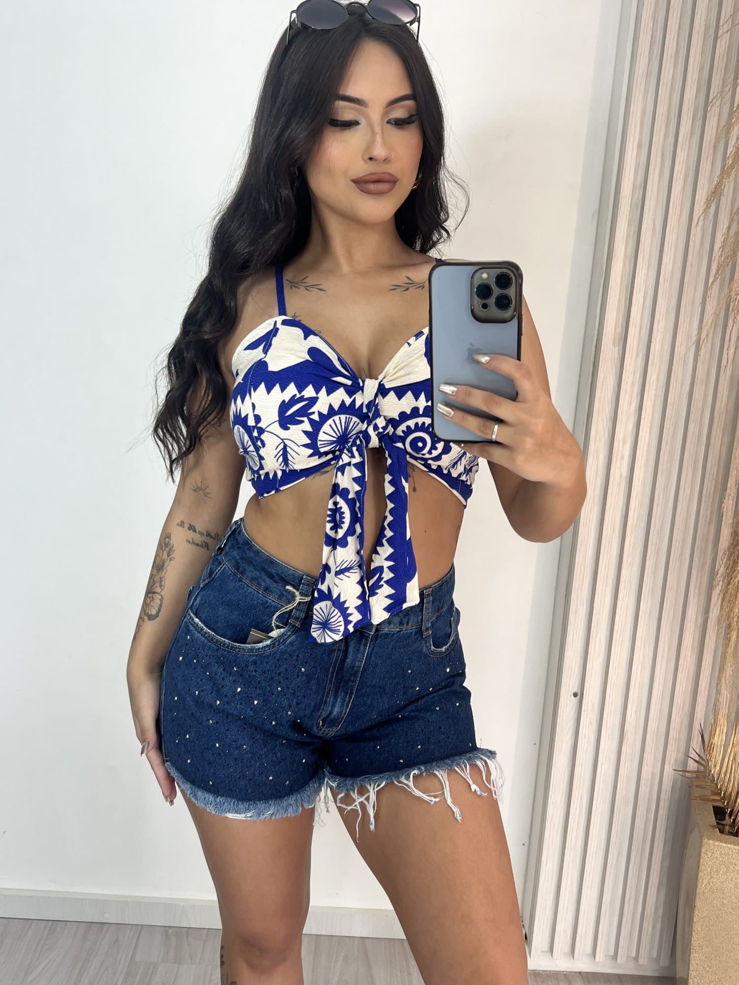 Cropped Gio Estampado Azul - Glamourosa Chic