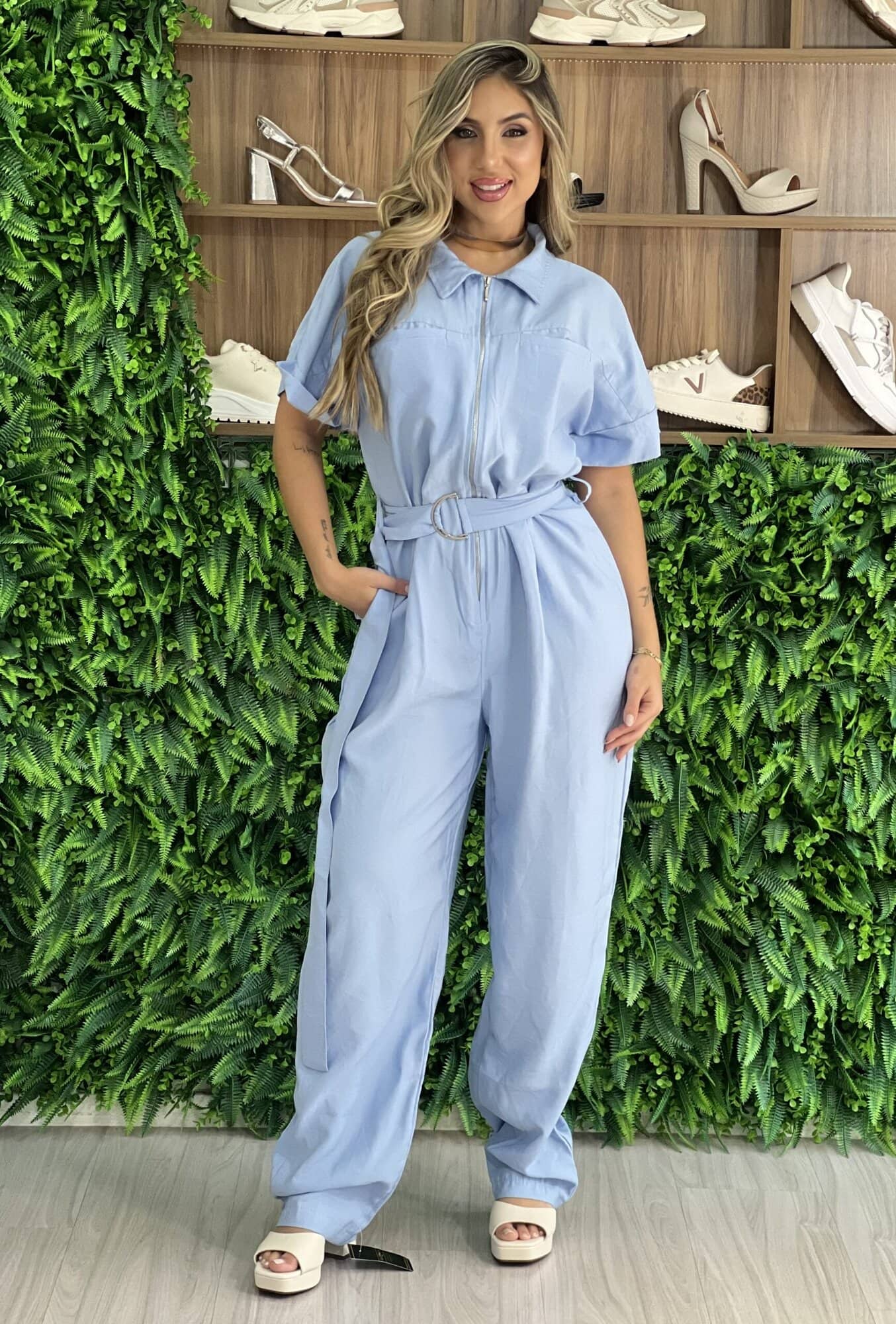 MACACÃO LONGO BETY AZUL - Glamourosa Chic